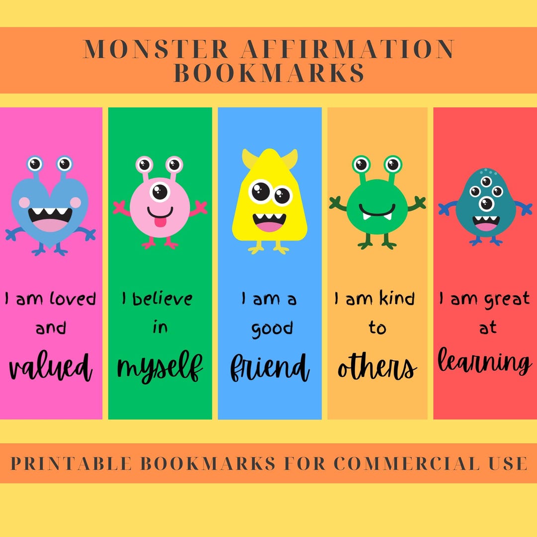 Kids Affirmation Bookmarks Positive Monster Affirmation Printable ...