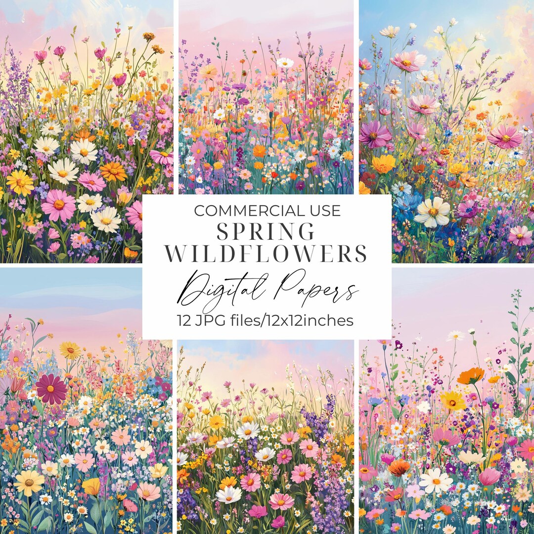 Spring Flowers Digital Paper Floral Scrapbook Paper Wildflowers Digital ...