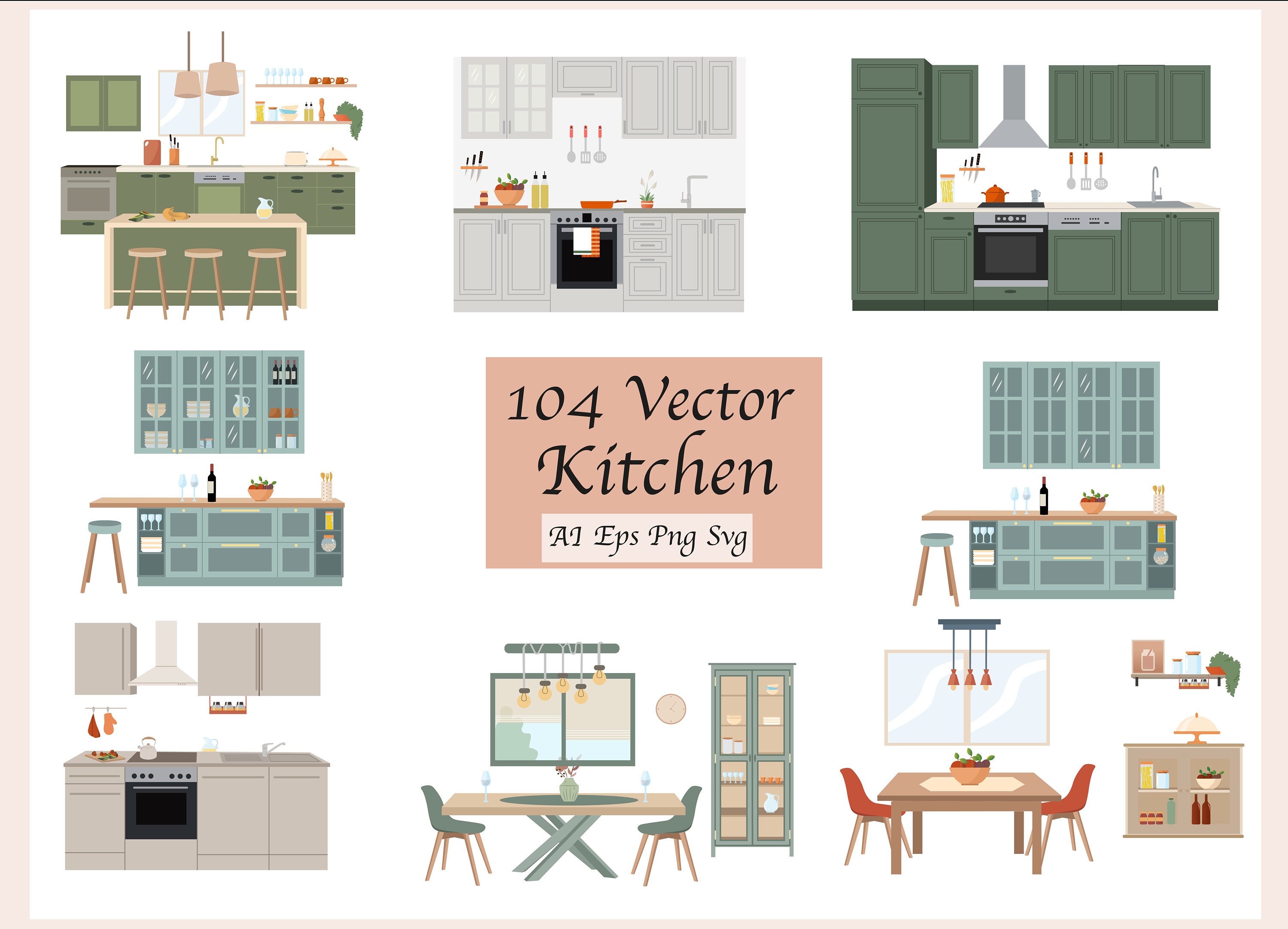 564 Flat Vector Illustration - Furniture Clipart Bundle - Bedroom, His ...