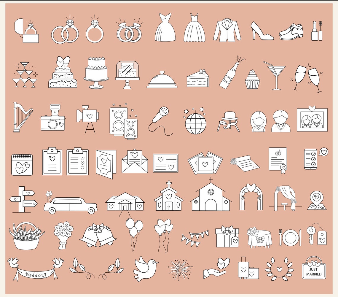 Wedding Icons / Marriage Icon Pack / Wedding Elements Clipart / SVG ...