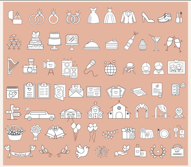 Wedding Icons / Marriage Icon Pack / Wedding Elements Clipart / SVG ...