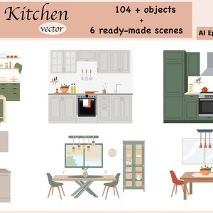 Flat Vector Kitchen Illustration 104 Forniture Interior Decor Clipart ...