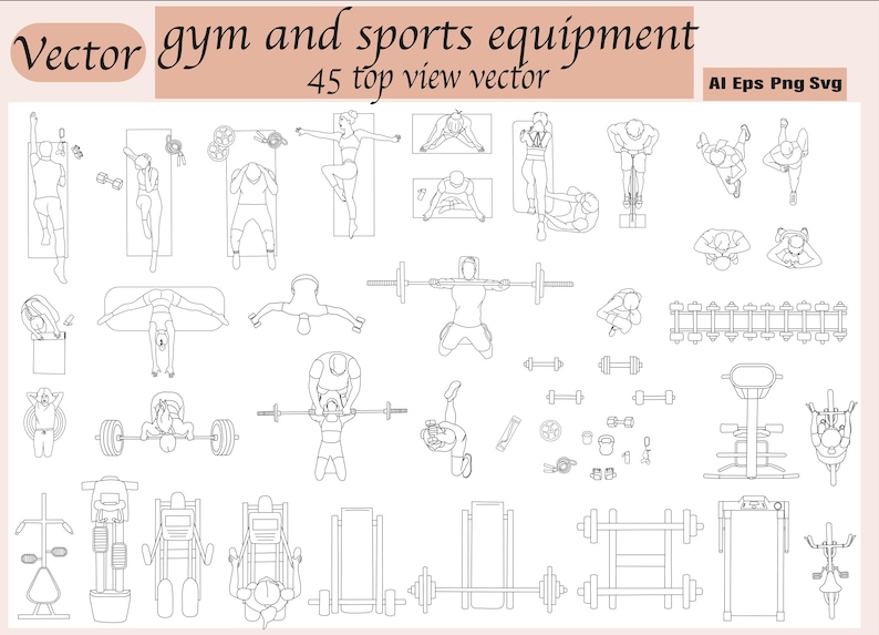 45 Gym Equipment Top View | Vector AI + PNG + DWG | Architecture ...