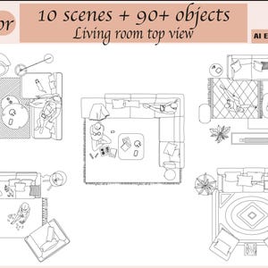 Vector Illustration Top View Living Room Furniture and Decor Elements ...