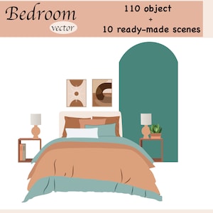 Flat Vector Illustration - Bedroom Furniture Clipart Set (110 Items ...