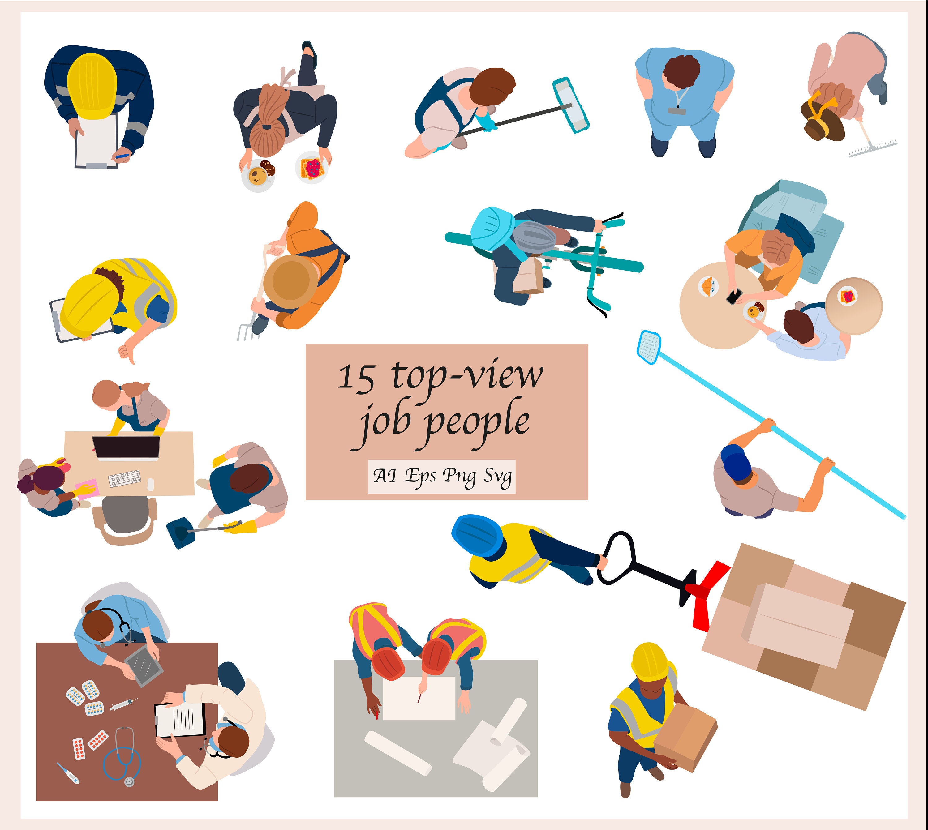 Top-view Flat Vector People Bundle - Pack of 148 Illustrations - AI ...