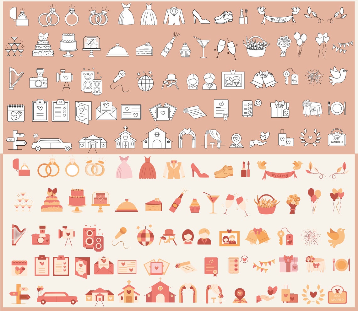 Wedding Icons / Marriage Icon Pack / Wedding Elements Clipart / SVG ...