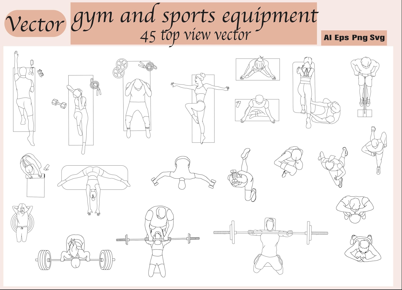 45 Gym Equipment Top View | Vector AI + PNG + DWG | Architecture ...