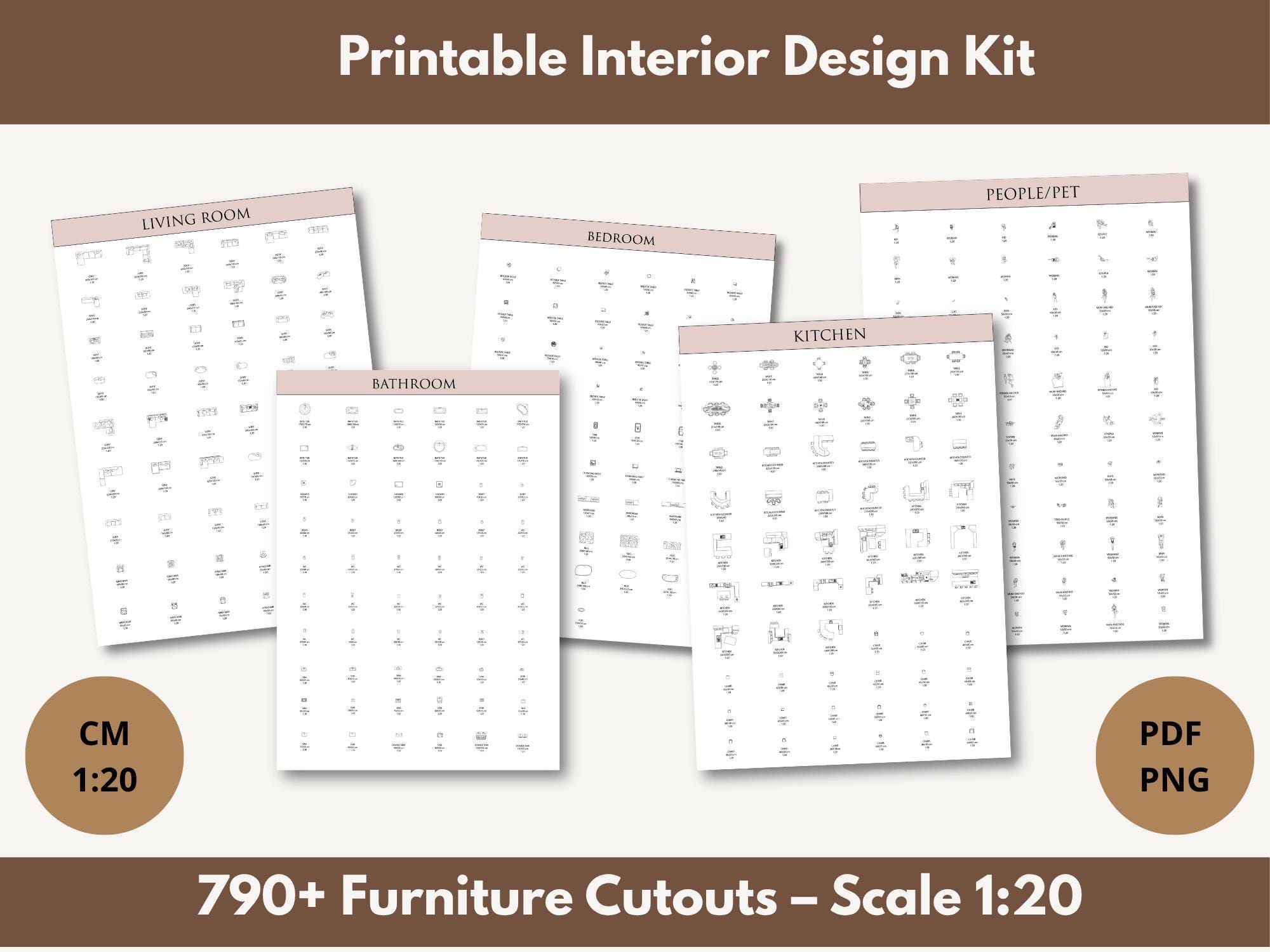 Printable Furniture Cutouts Kit 790+ Elements Scale 1:20, Interior ...