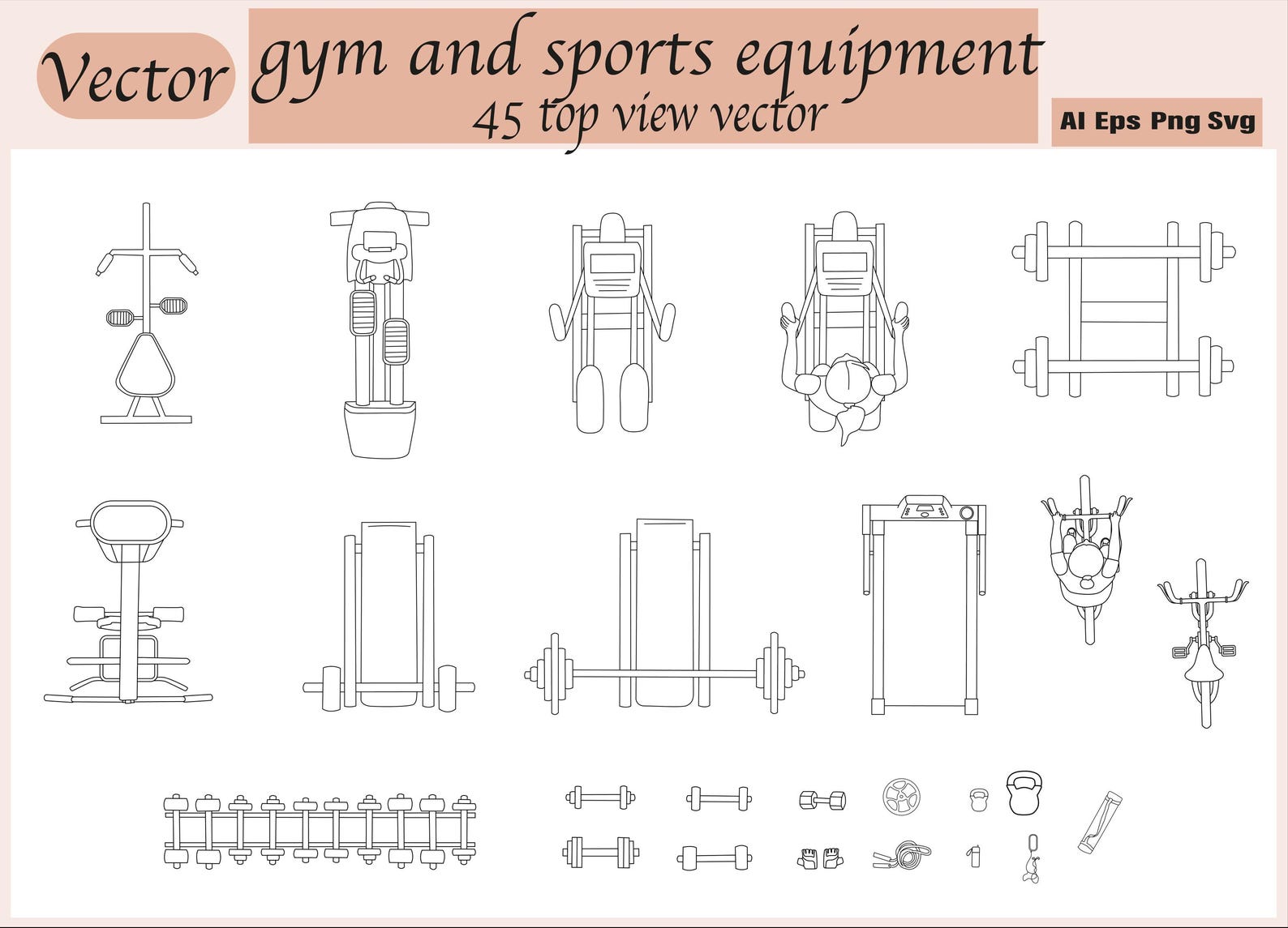 45 Gym Equipment Top View | Vector AI + PNG + DWG | Architecture ...