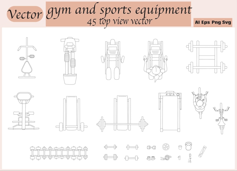 45 Gym Equipment Top View | Vector AI + PNG + DWG | Architecture ...
