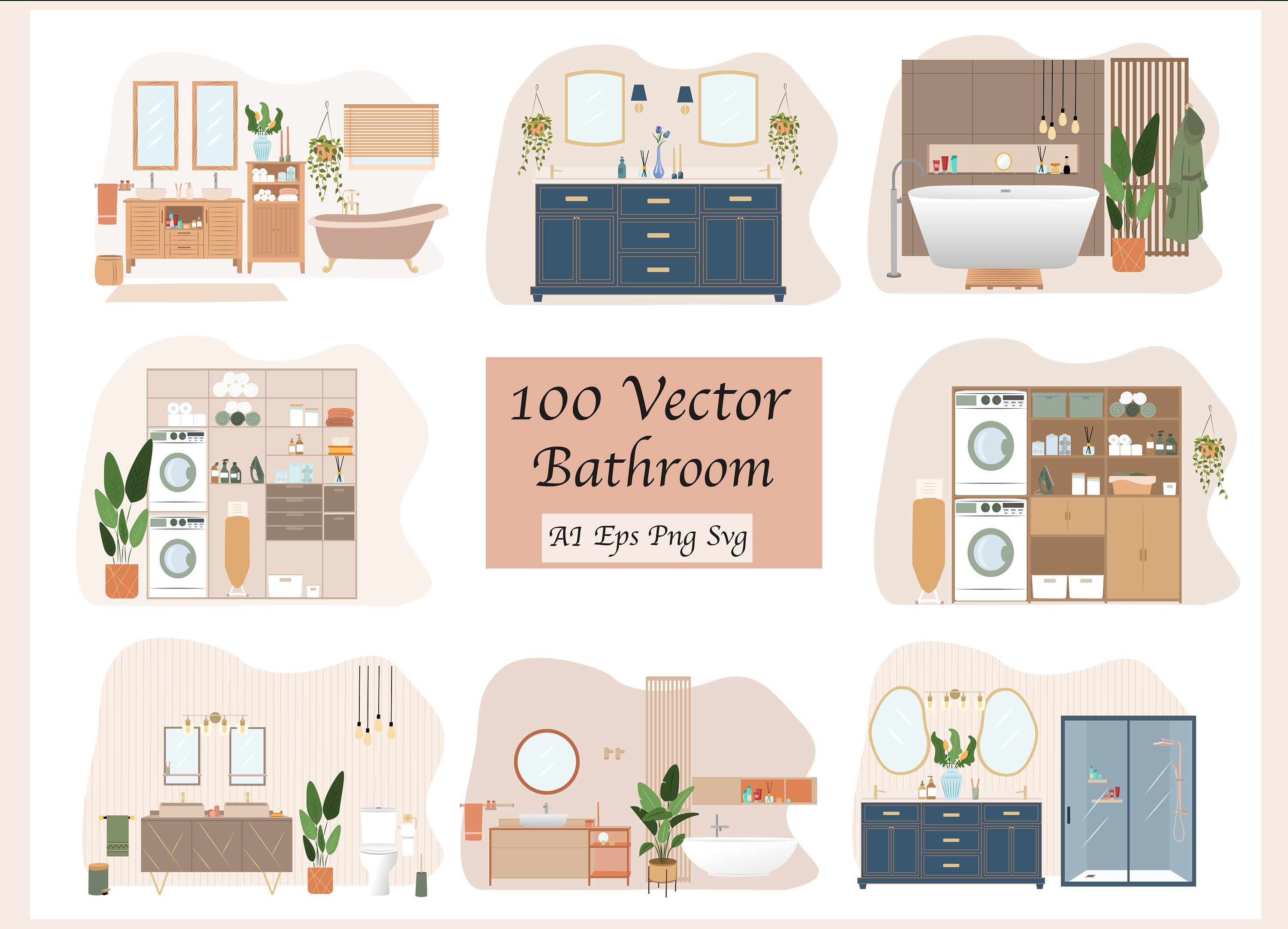 564 Flat Vector Illustration - Furniture Clipart Bundle - Bedroom, His ...