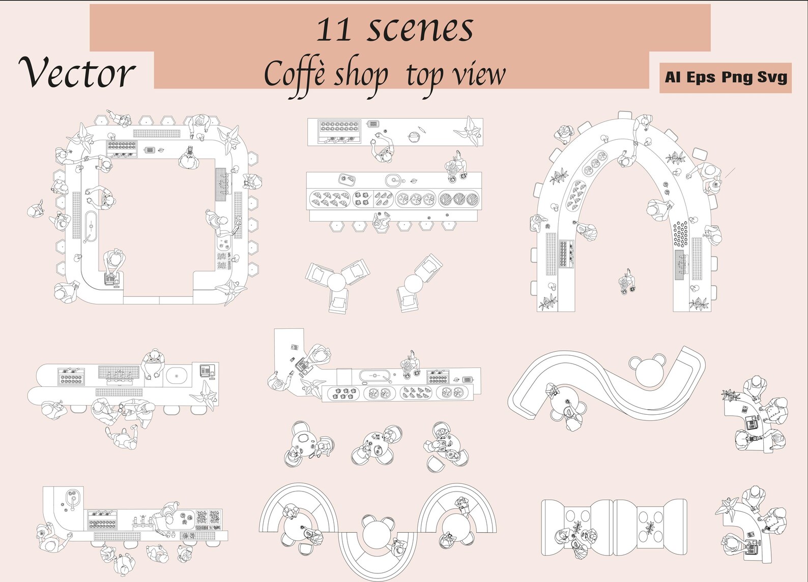 Coffee Shop Top View Vector Clipart | Cafe Elements, Scenes (digital ...