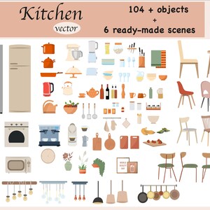 Flat Vector Kitchen Illustration - 104 Forniture Interior Decor Clipart ...