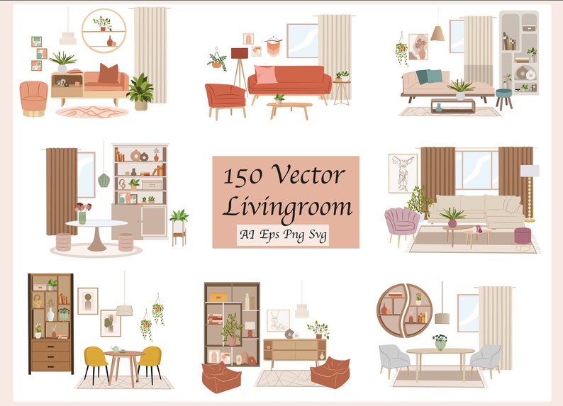 564 Flat Vector Illustration - Furniture Clipart Bundle - Bedroom, His ...
