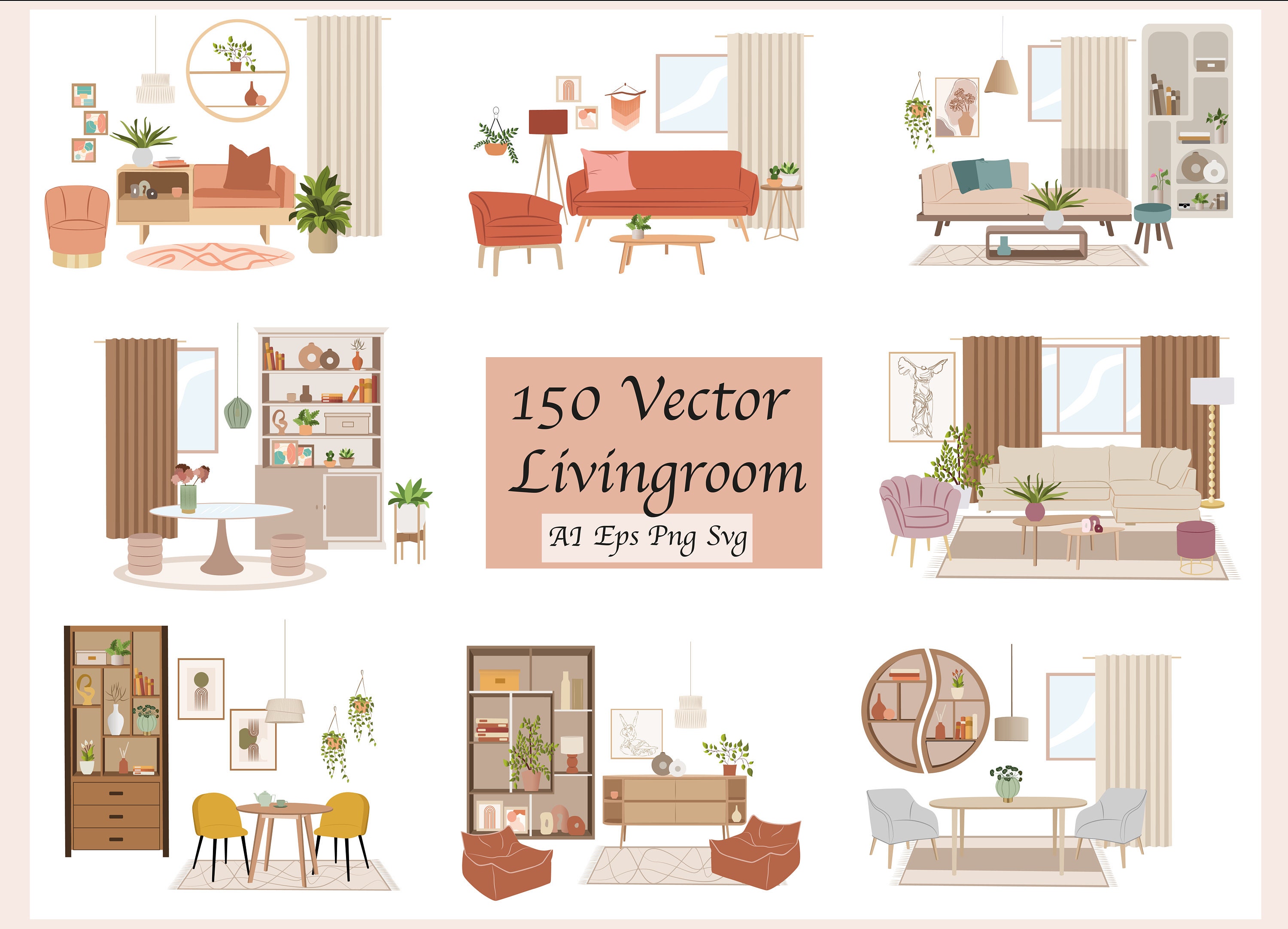 564 Flat Vector Illustration - Furniture Clipart Bundle - Bedroom, His ...