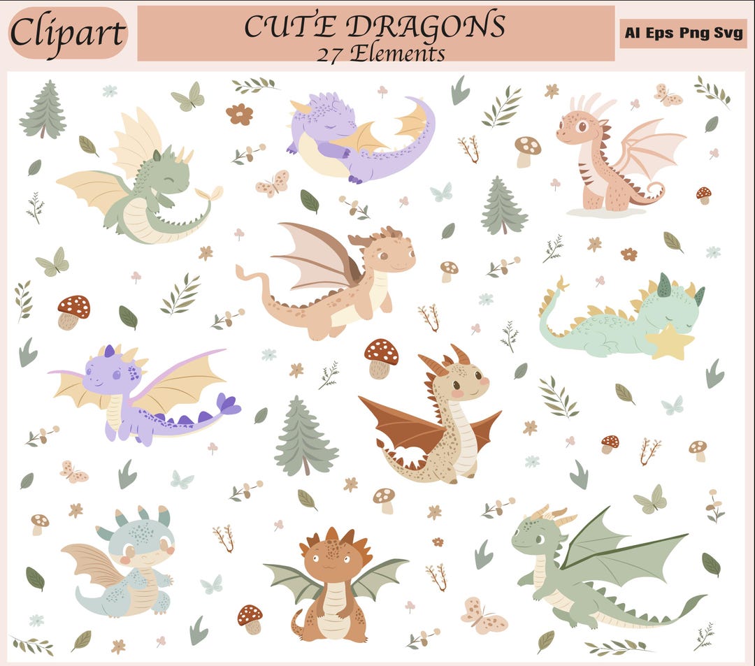 Dragon Clipart for Kids,27 Cute Dragon Illustrations, 10 Nursery ...