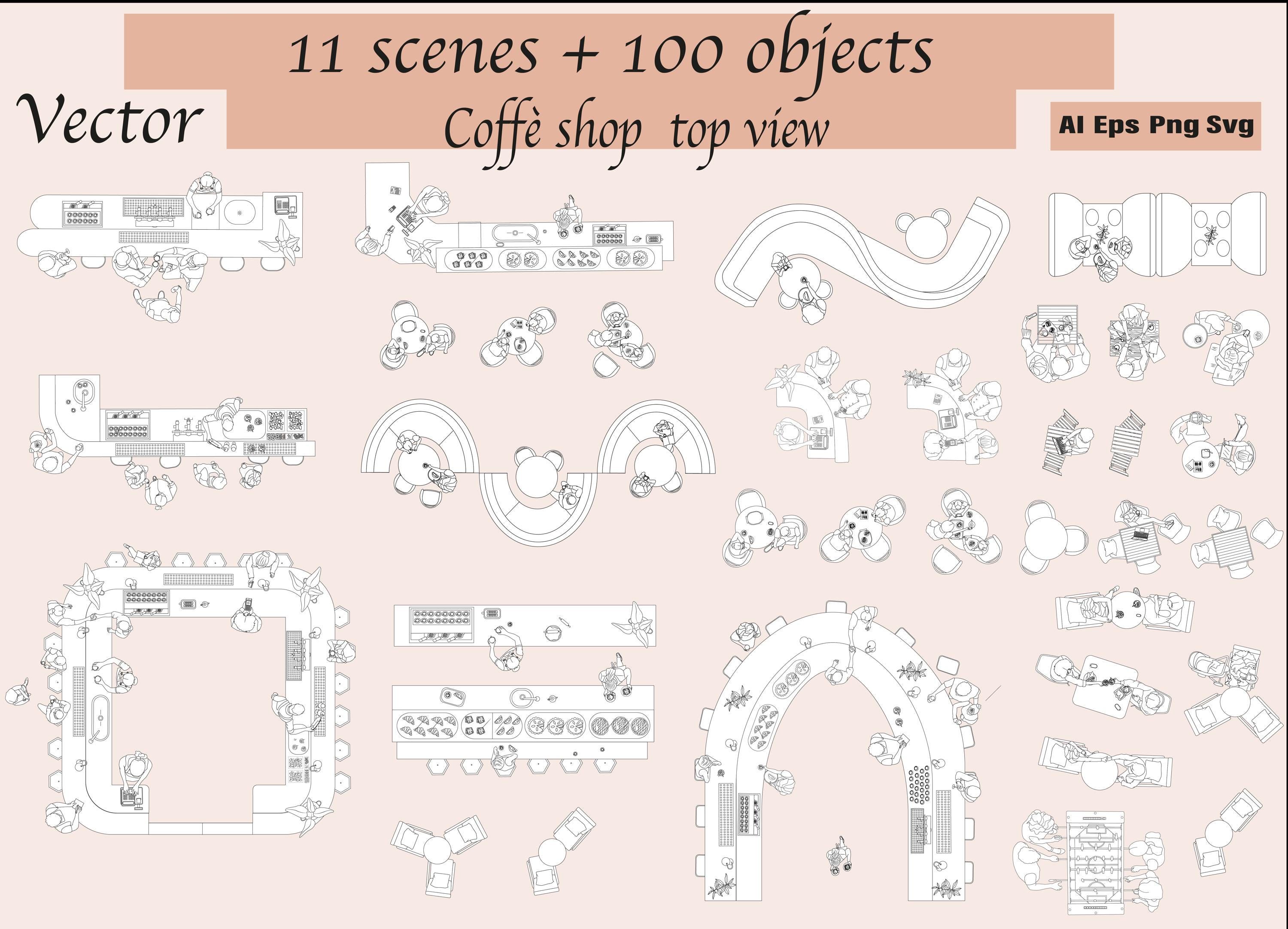 Coffee Shop Top View Vector Clipart | Cafe Elements, Scenes (digital ...