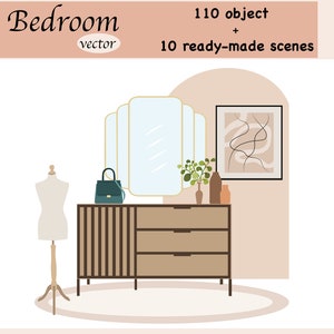 Flat Vector Illustration - Bedroom Furniture Clipart Set (110 Items ...