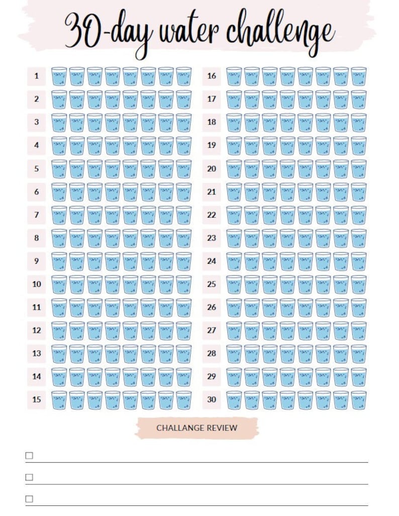 30-day Water Challenge Tracker - Etsy