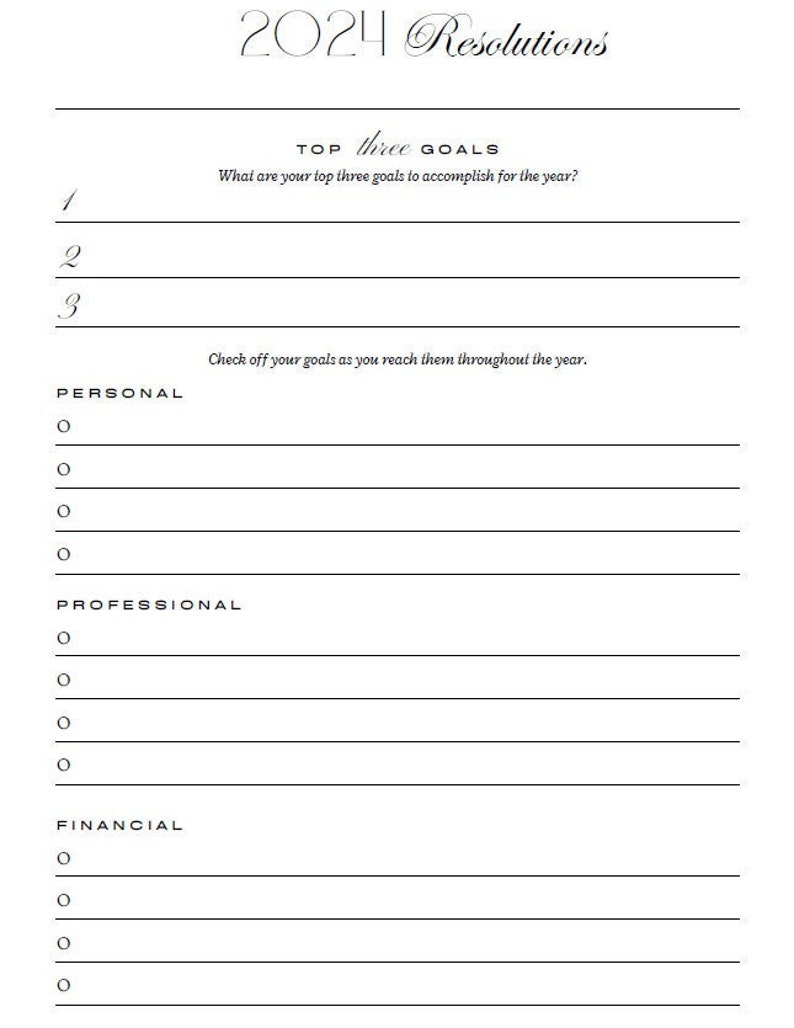 2024 New Year's Resolutions Tracker - Etsy