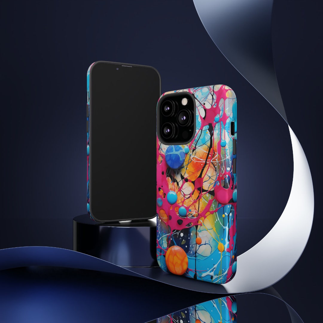Abstract Color Splatter and Spheres Art Phone Case iPhone 15 14 13 12 ...