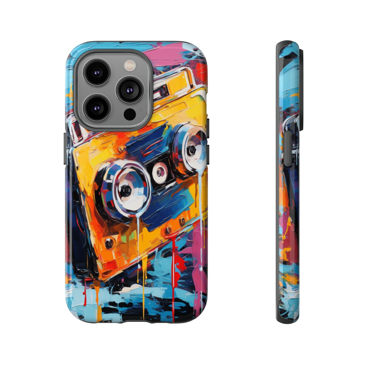 Retro Cassette Boombox Color Splash Art Phone Case iPhone 15 - Etsy