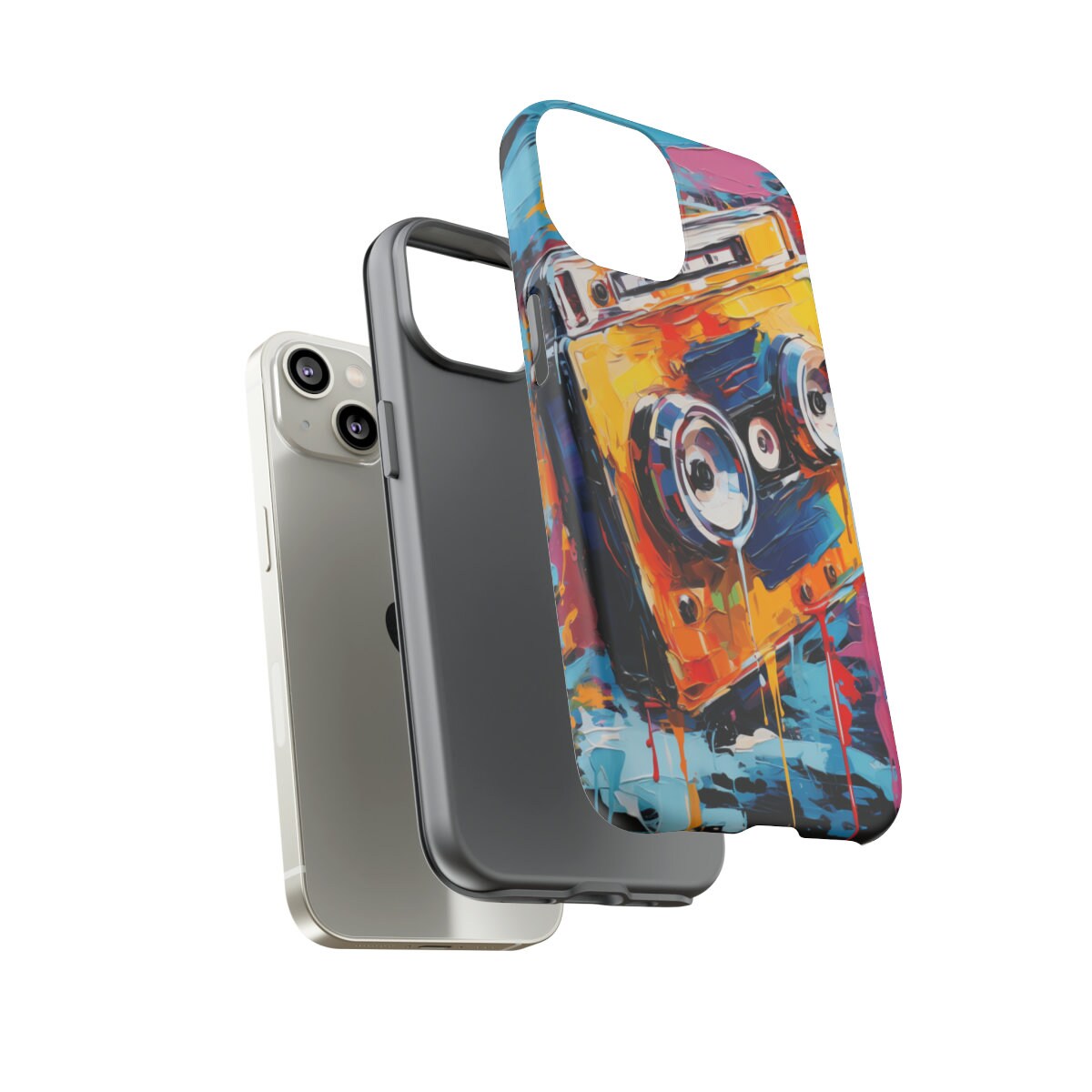 Retro Cassette Boombox Color Splash Art Phone Case iPhone 15 - Etsy