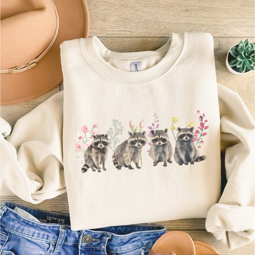 Raccoon Shirt, Cottagecore Raccoon Shirt, Wildflowers, Vintage Raccoon ...