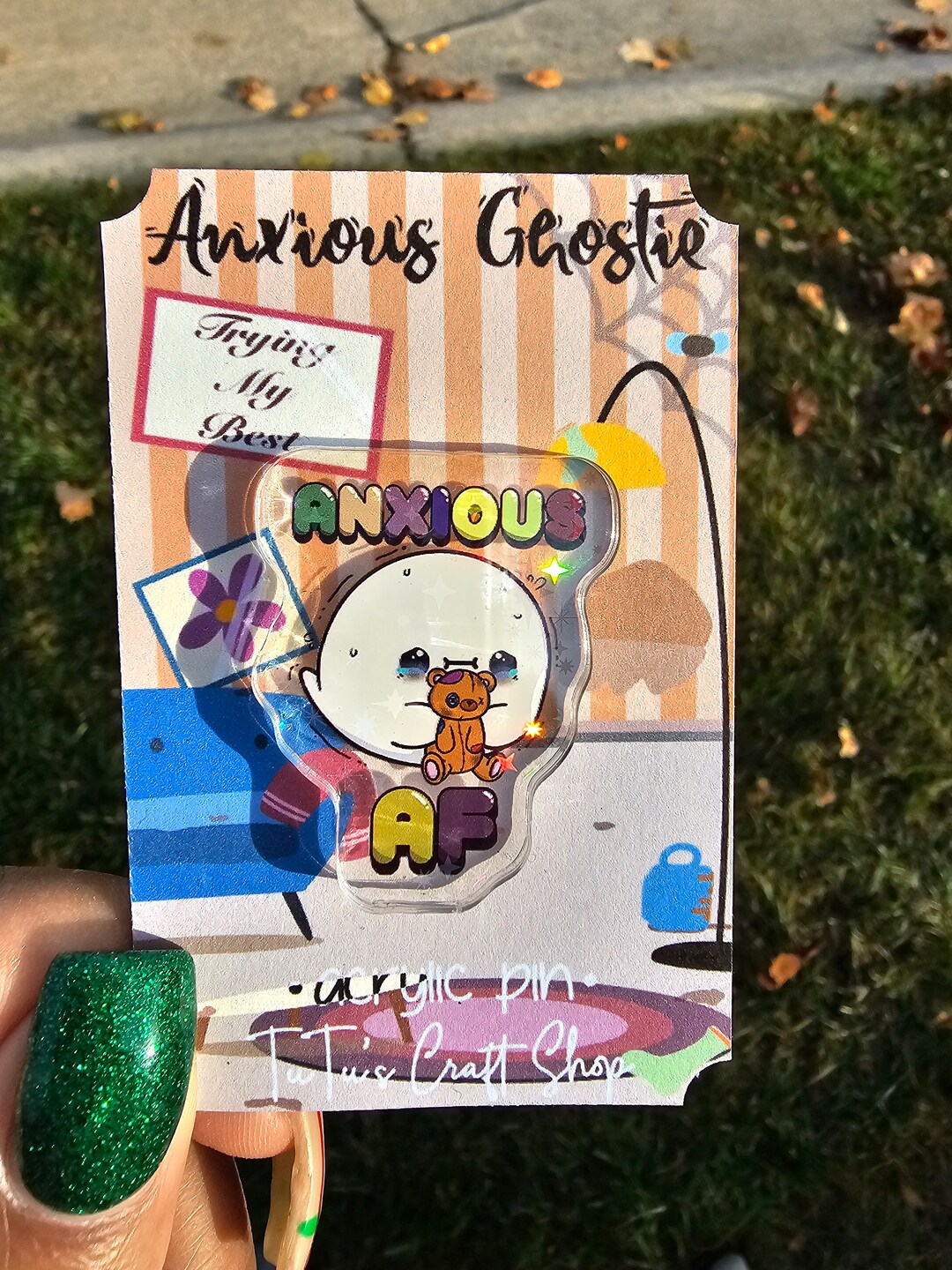Anxious AF Ghost Holographic Acrylic Pin - Etsy