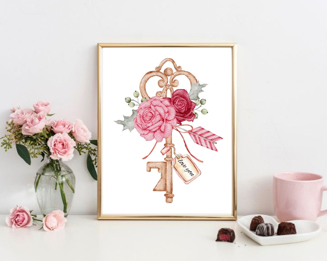 Vintage Floral Key, Retro Floral Key, Key of Love, Love, Instant ...