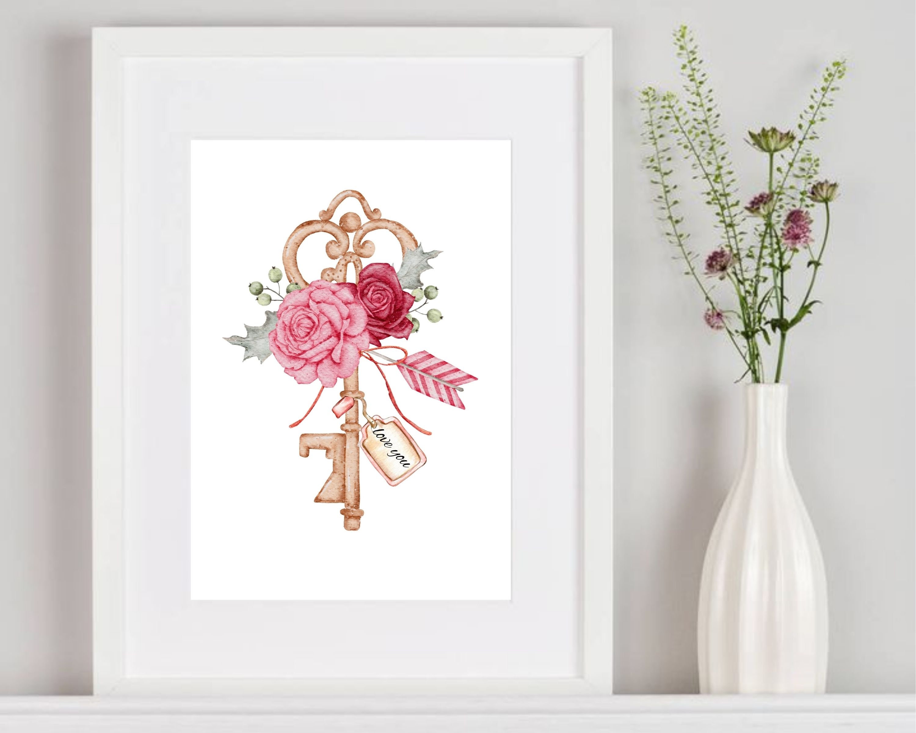 Vintage Floral Key, Retro Floral Key, Key of Love, Love, Instant ...