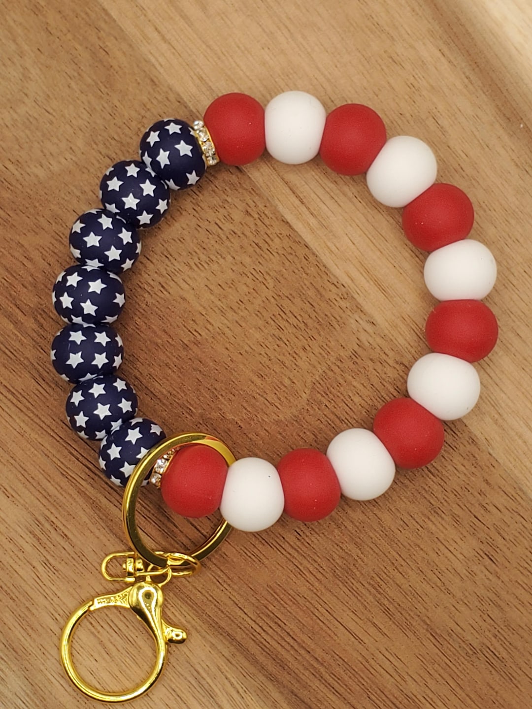 Patriotic Keychain | Stars & Stripes | Silicone Bead Wristlet Keychain ...