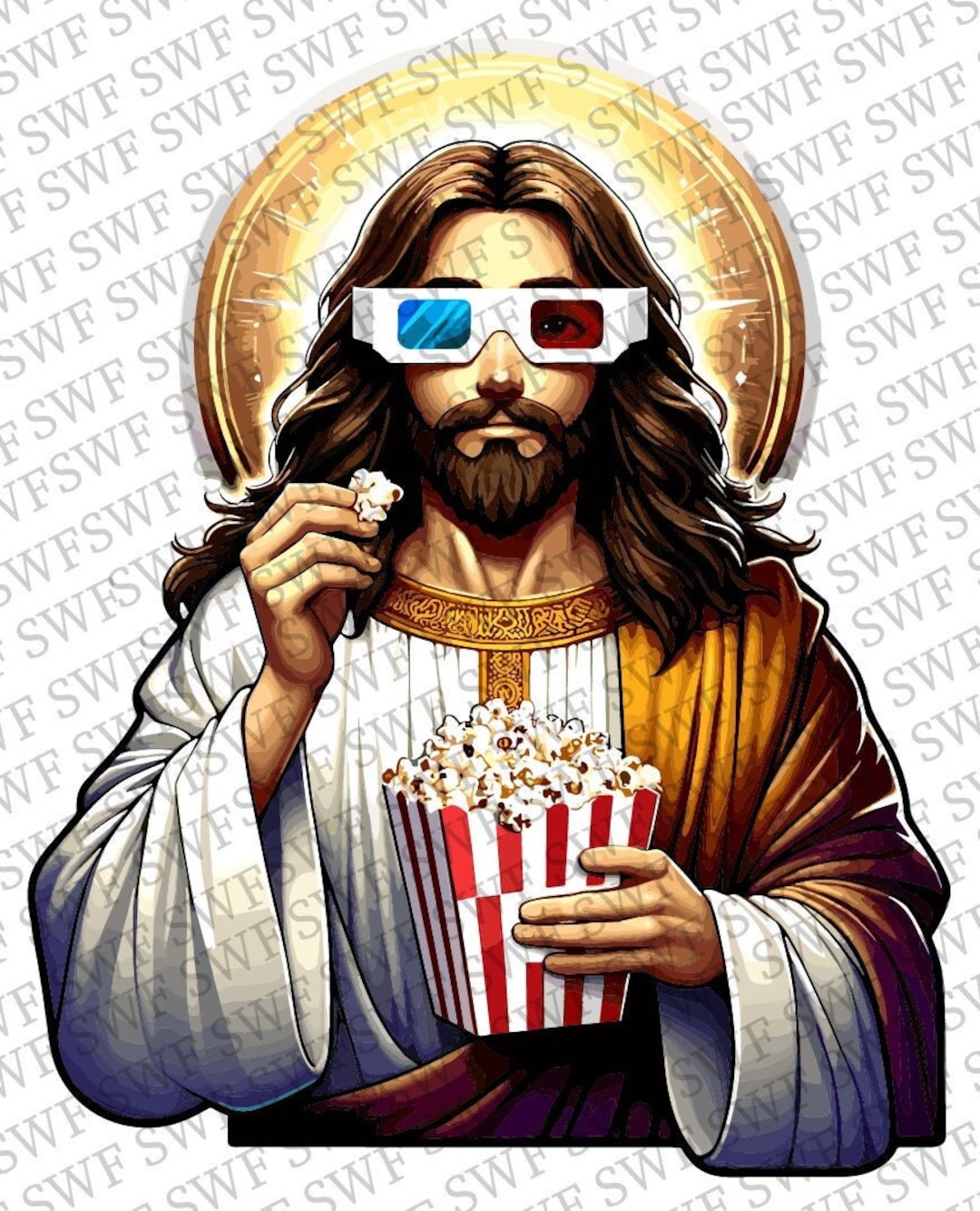 Jesus Eating Popcorn Sticker - Vinyl Graphics, Custom Sticker, Laptop ...