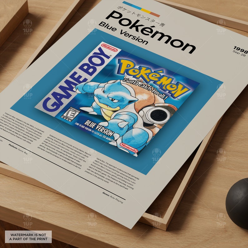 Pokemon Blue Poster, Game Boy Poster, Nintendo Poster, Blastoise Poster ...