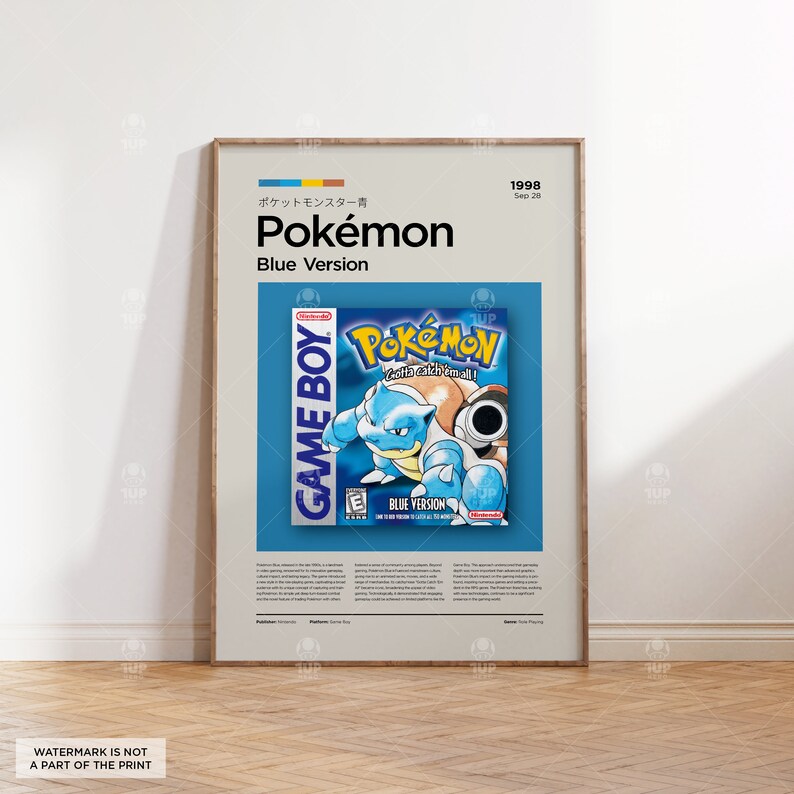 Pokemon Blue Poster, Game Boy Poster, Nintendo Poster, Blastoise Poster ...