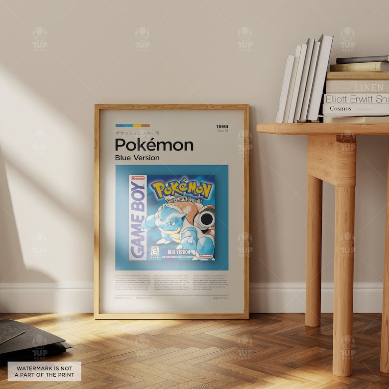Pokemon Blue Poster, Game Boy Poster, Nintendo Poster, Blastoise Poster ...