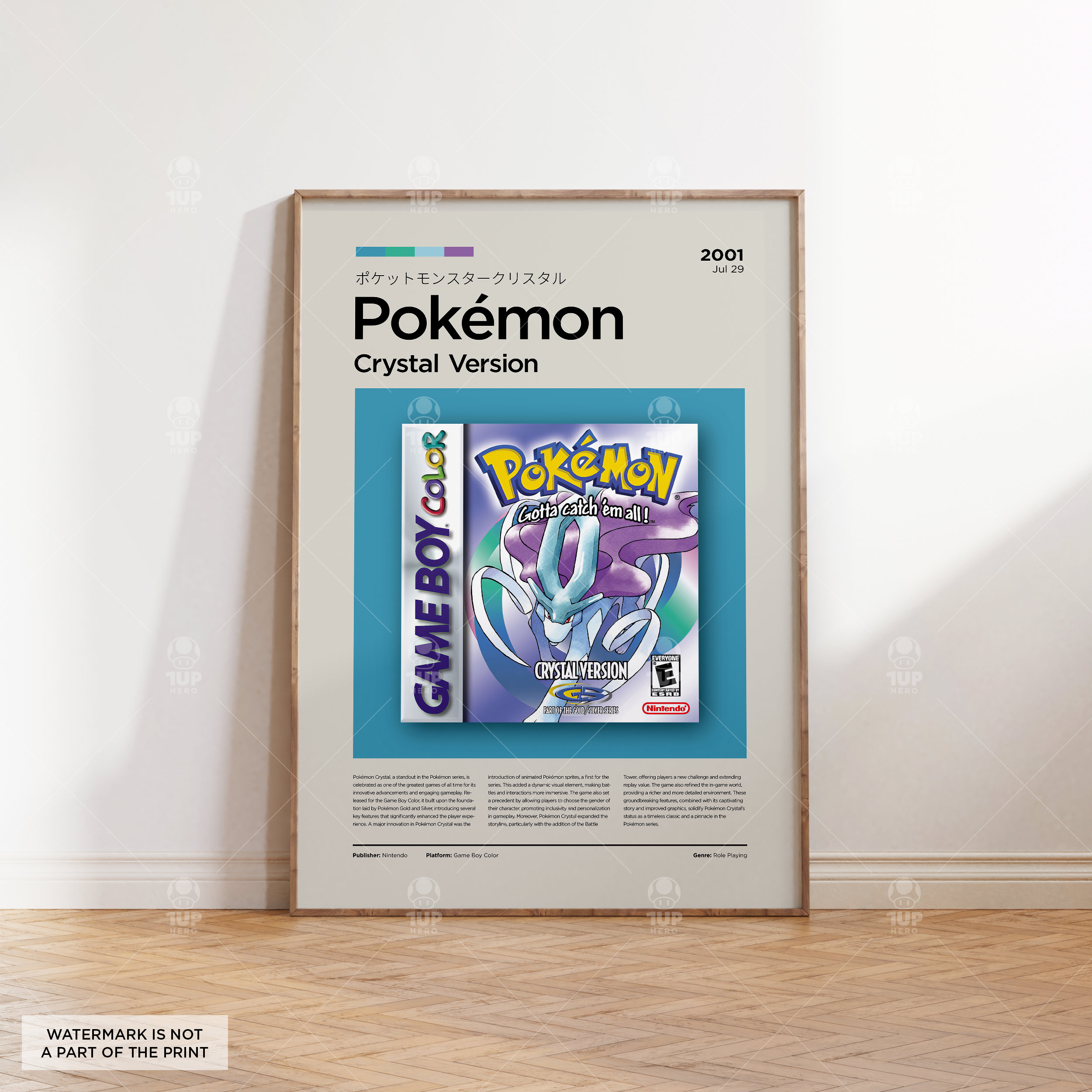 Pokemon Crystal Poster, Game Boy Poster, Nintendo Poster, Suicune ...