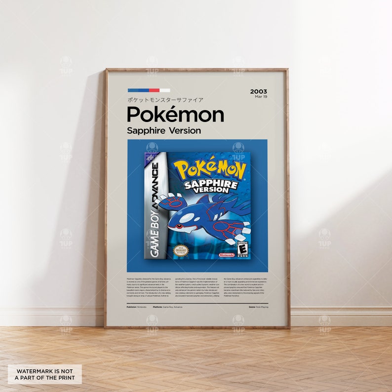 Pokemon Sapphire Poster, Game Boy Poster, Nintendo Poster, Kyogre ...