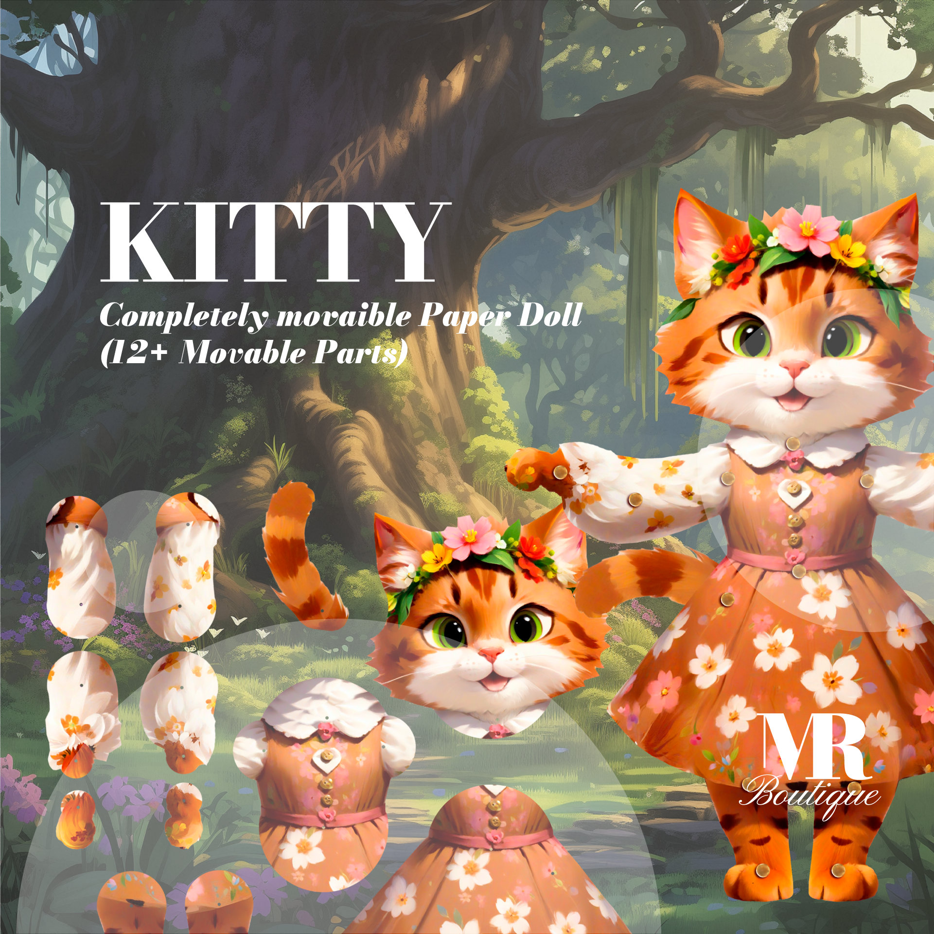 KITTY Movable Paper Doll, Charming Articulated Cat Craft, Articulated ...