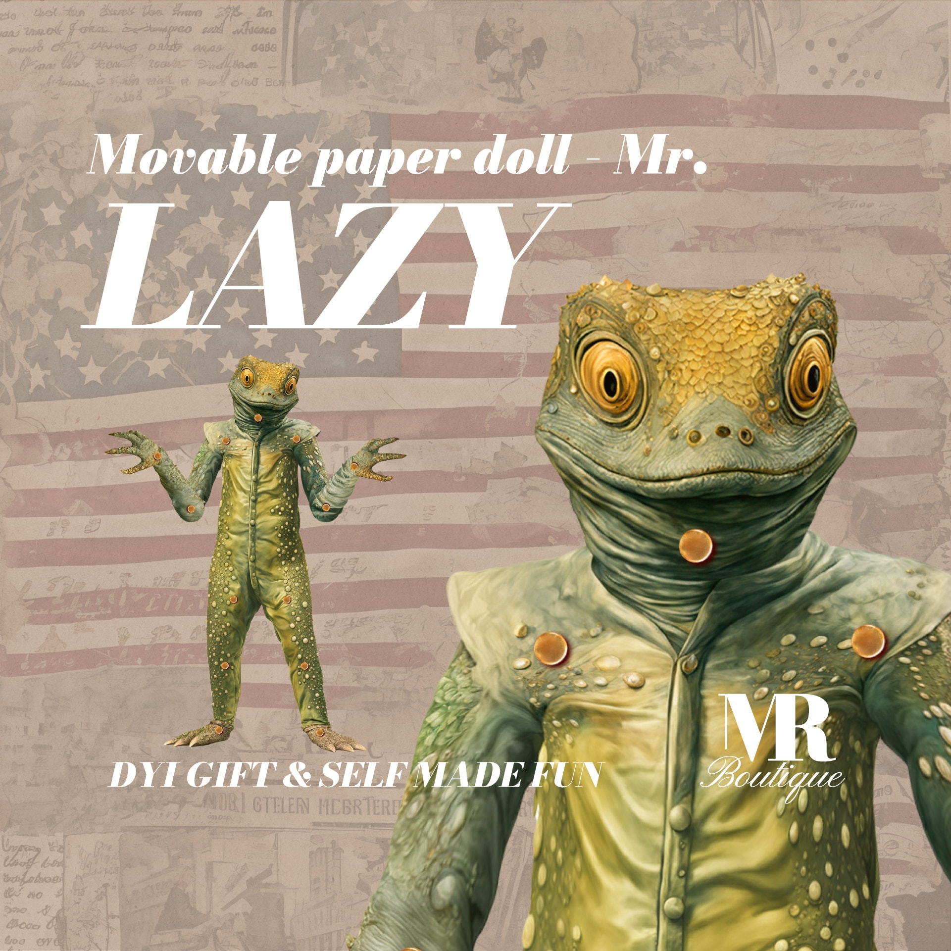 Mr. Lazy Dapper Lizard Paper Doll, Articulated Reptile Craft Cute ...