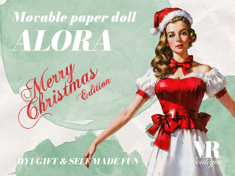 Movable Vintage Paper Doll ALORA DIY Printable Doll PDF Christmas Doll Paper Dolls Digital Retro ...