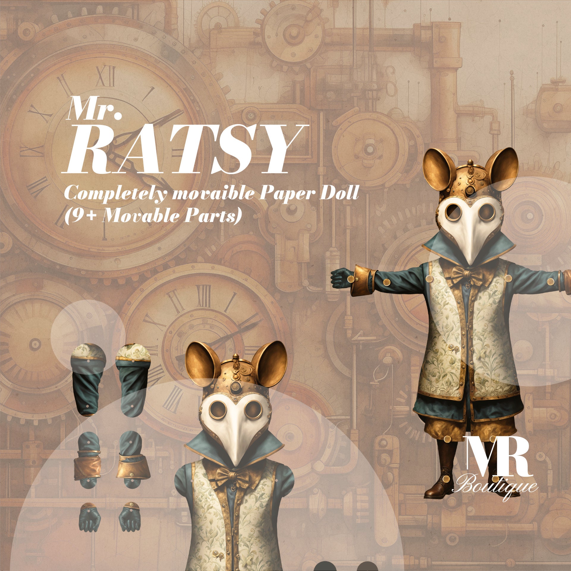 Steampunk Rat Paper Doll: DIY Movable Mr. Ratsy Toy (digital Download ...