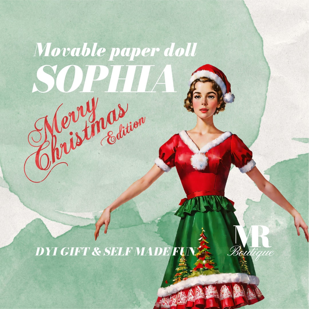 Movable Vintage Paper Doll SOPHIA DIY Printable Doll PDF Christmas Doll ...