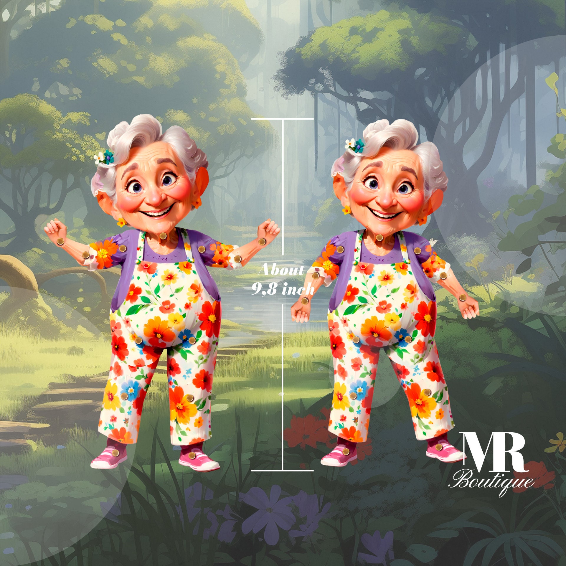 Susan Floral Movable Paper Doll, Articulated Grandma Figure, DIY Craft ...