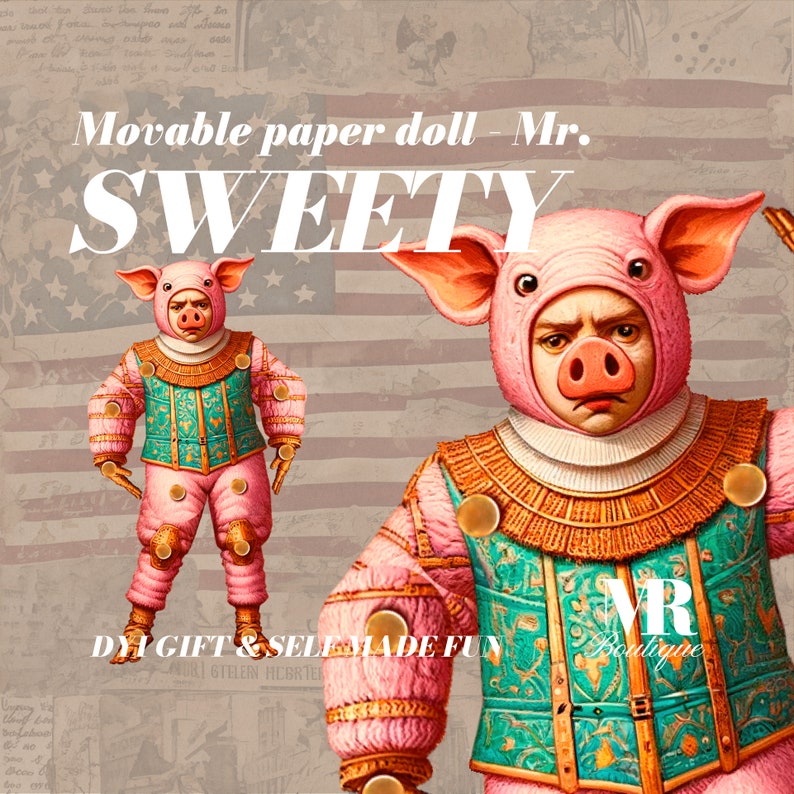 Renaissance Pig Articulated Paper Doll: Vintage Style Movable Toy ...