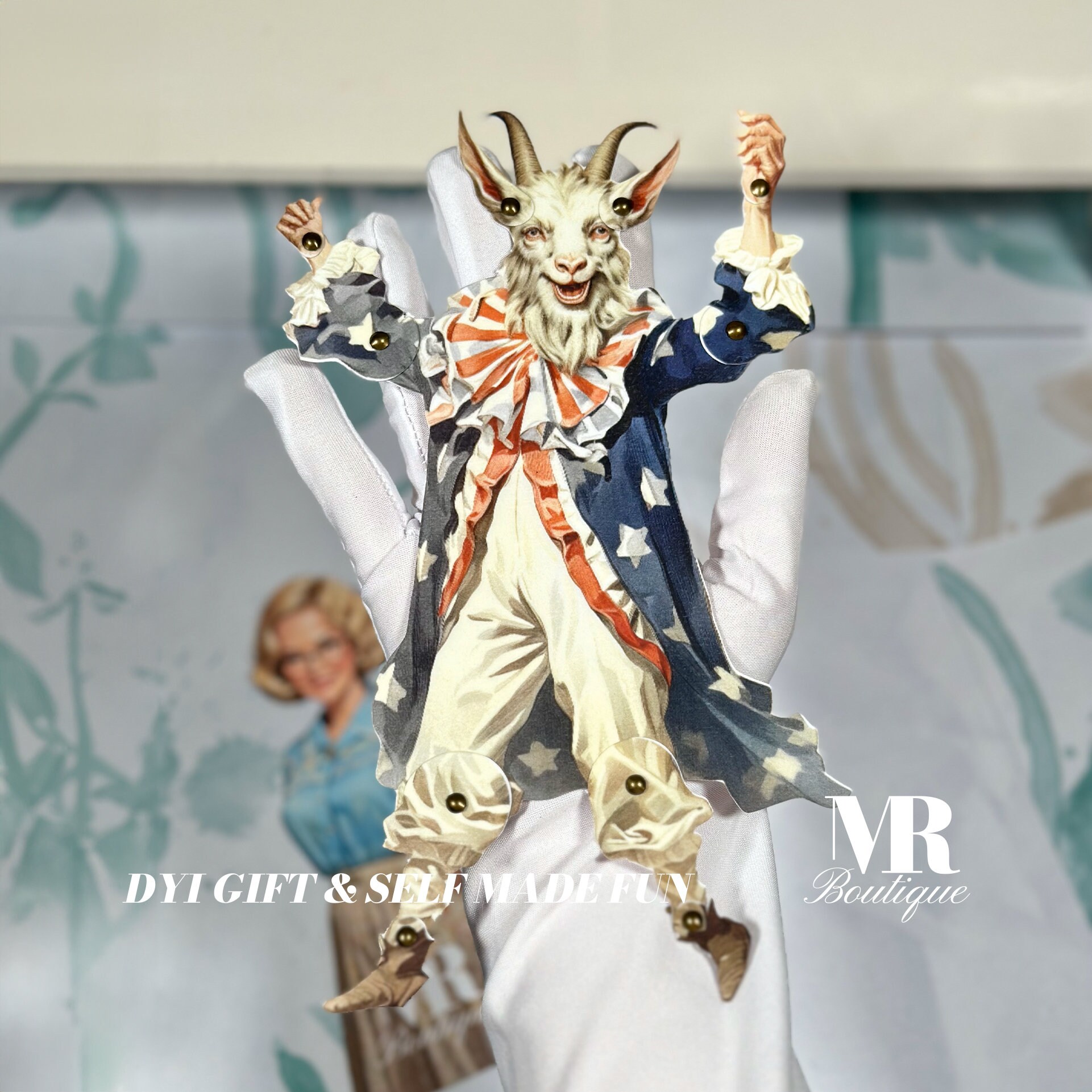 ROCKY Festive Goat Movable Paper Doll Patriotic Craft Movable Americana ...
