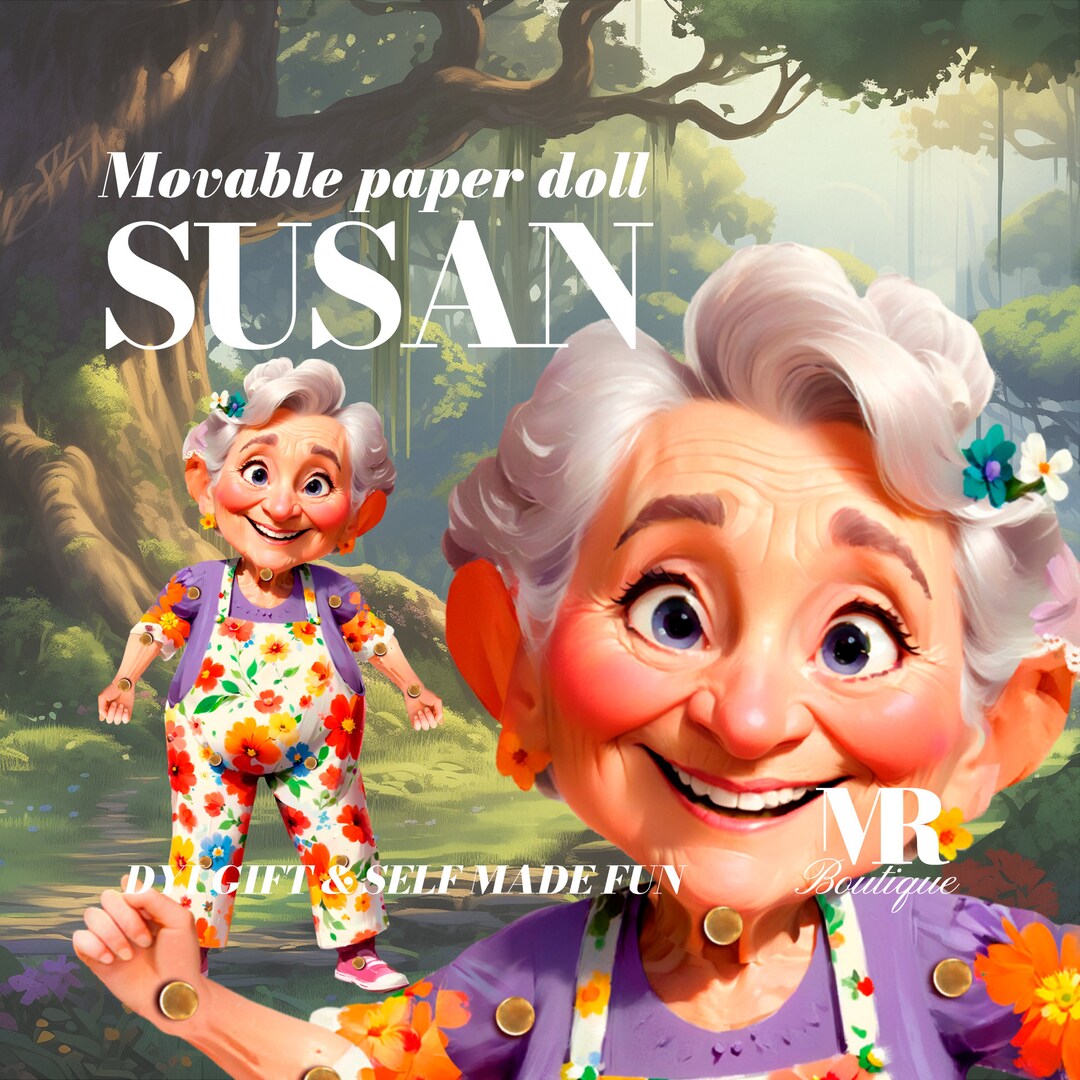 Susan Floral Movable Paper Doll, Articulated Grandma Figure, DIY Craft ...