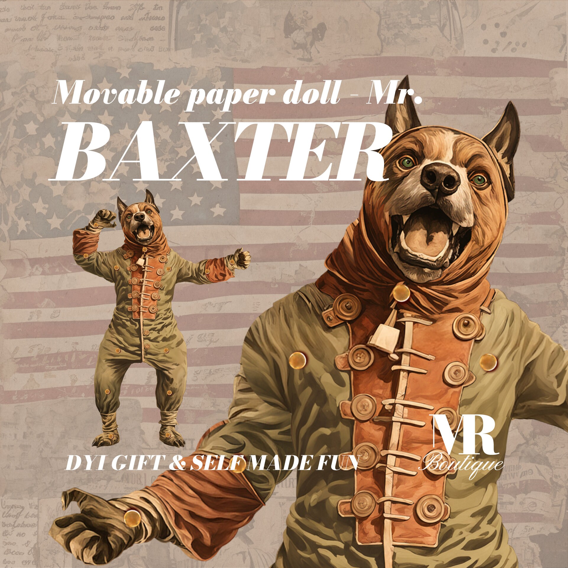 Vintage Military Dog Paper Doll: Mr. Baxter Articulated Model (digital ...