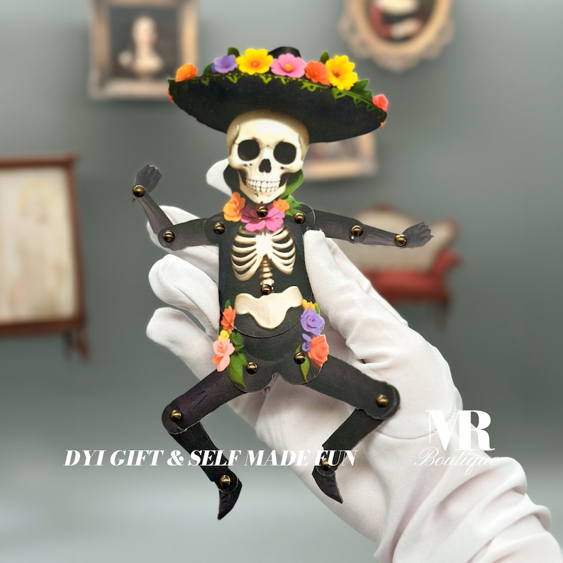 CALACAS Movable Skeleton Paper Doll, DIY Dia De Los Muertos Figure ...
